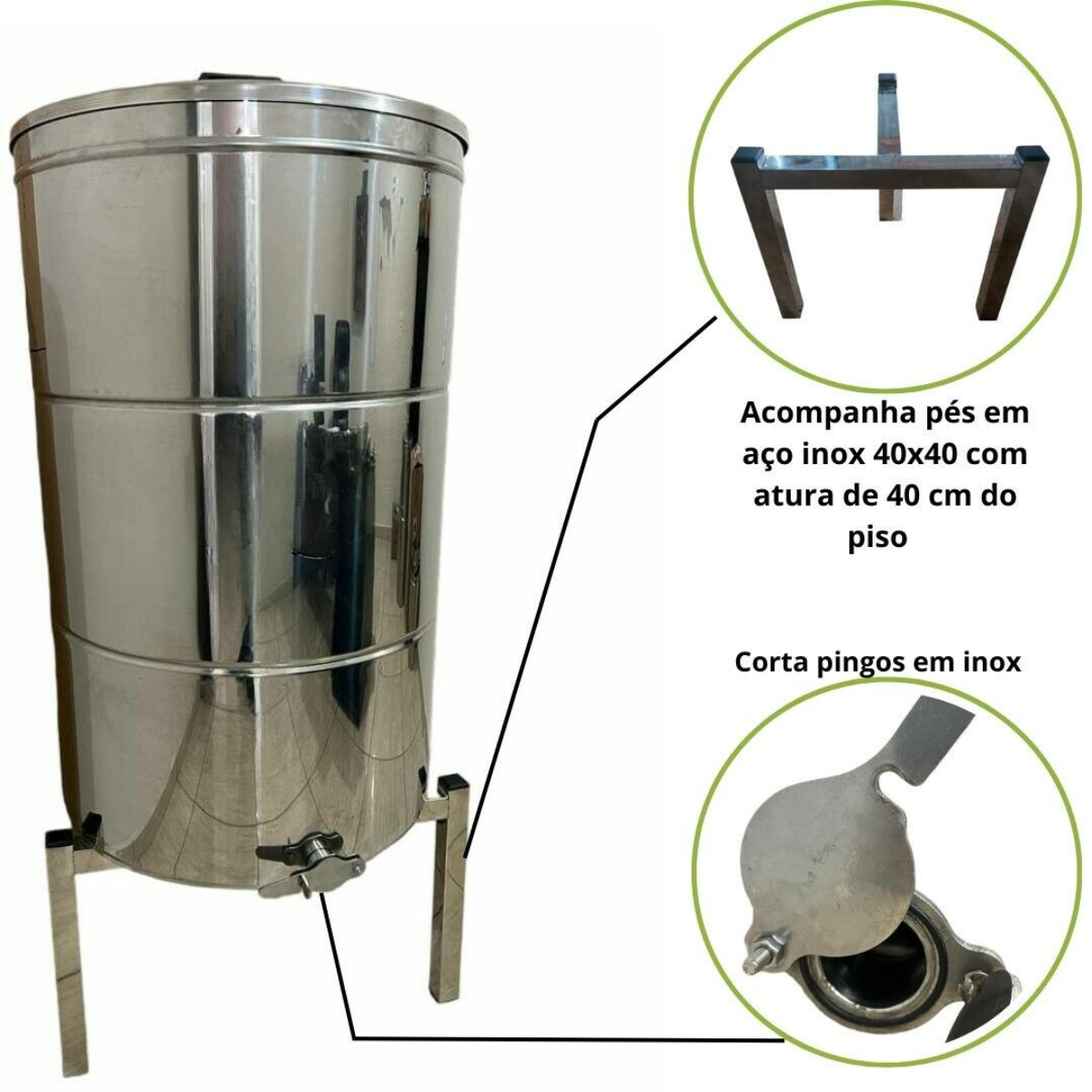 Reservatorio Tanque Decantador De Mel 200kg Aço Inox 304 Apicultura